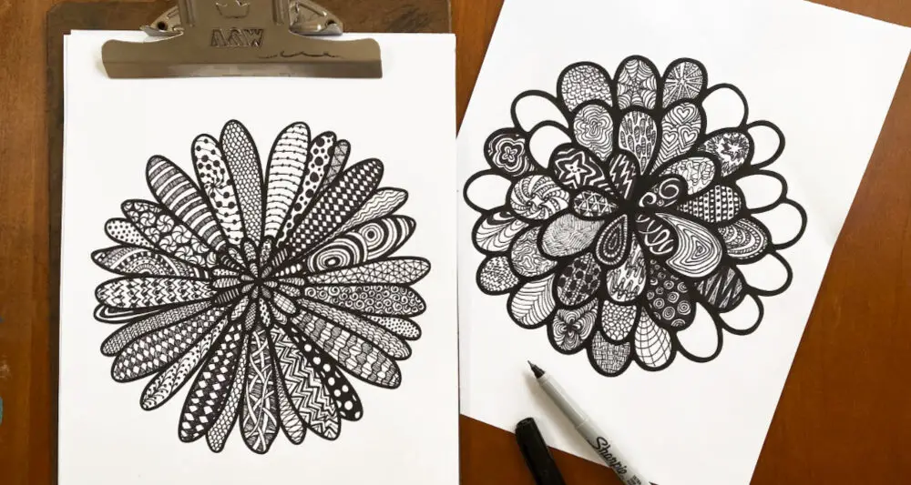 Ultra Relaxing Tangle Flower Drawing (With Free Printable) · Craftwhack